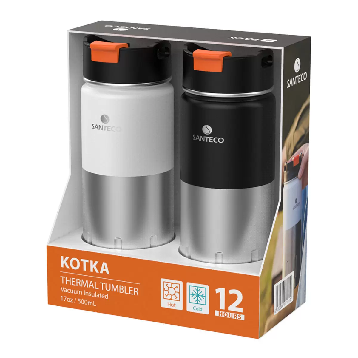 Santeco Kotka 不鏽鋼保溫瓶 500毫升 2件組 碳黑 + 牛奶白 #137714-BKWH｜Costco好市多必買推薦