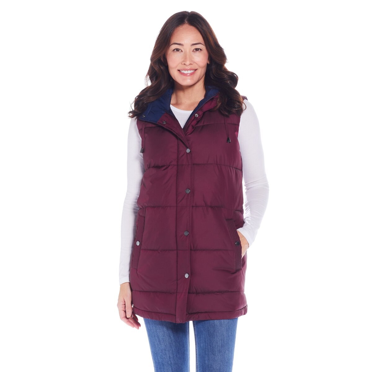 Weatherproof 女雙色連帽長版背心 紅 L | Costco 好市多