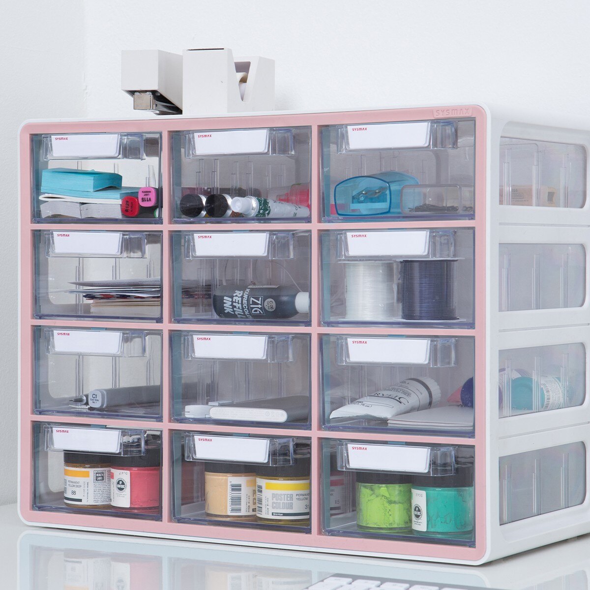 Sysmax 桌上型多用途系統收納盒 12 格抽屜 粉色 | Costco 好市多線上購物
