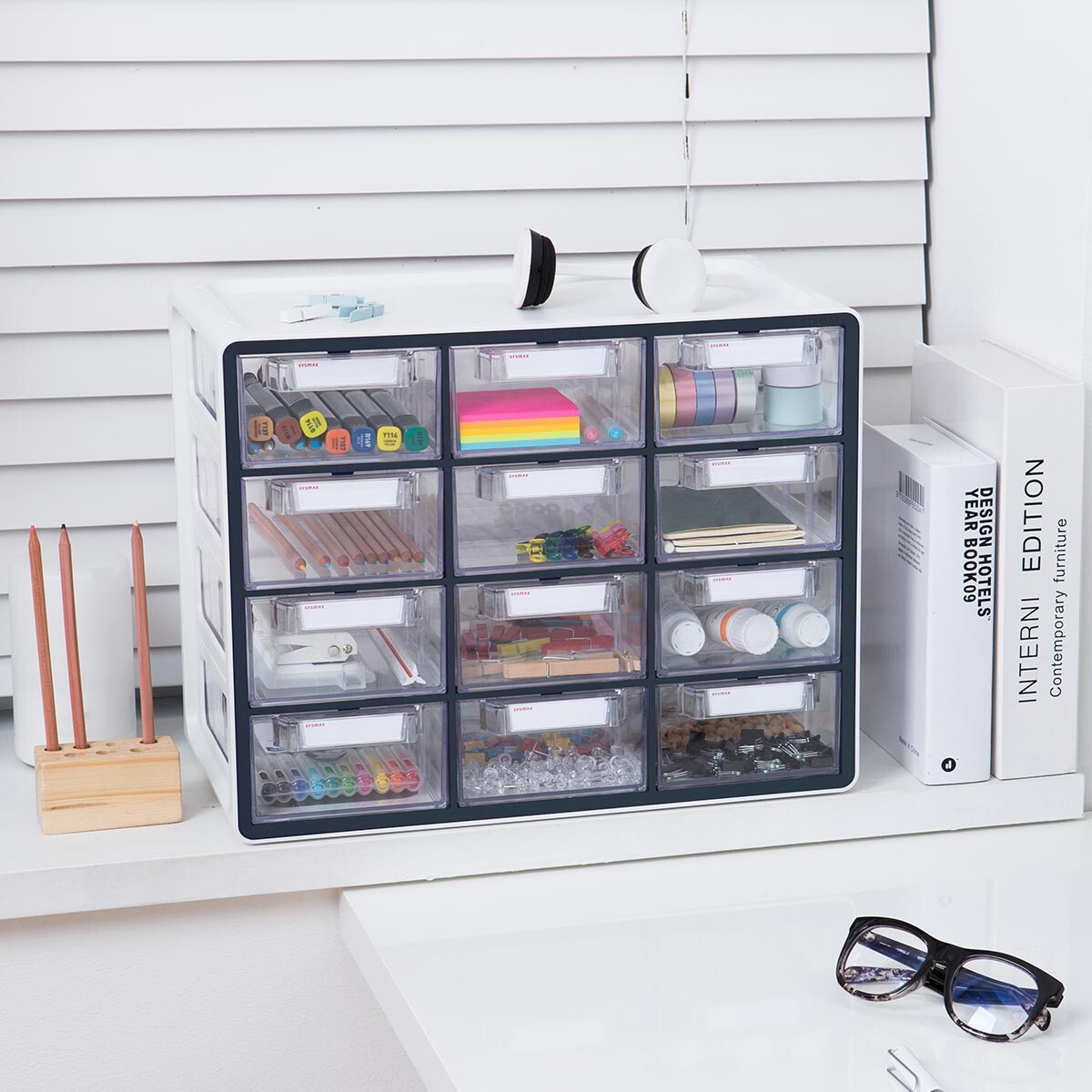 Sysmax 桌上型多用途系統收納盒12格抽屜 普魯士藍 | Costco 好市多線上購物